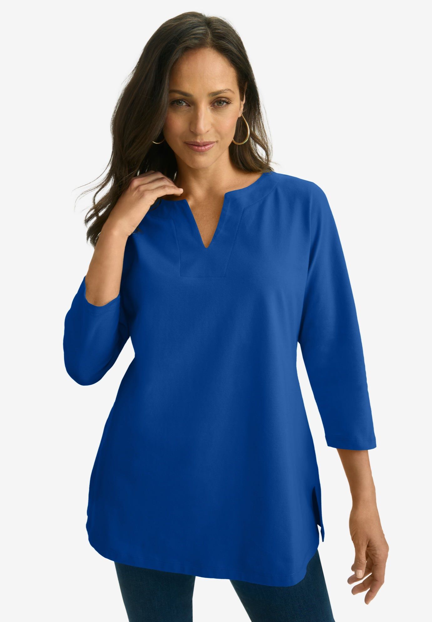Stretch Cotton Notch Neck Tunic | Active For All