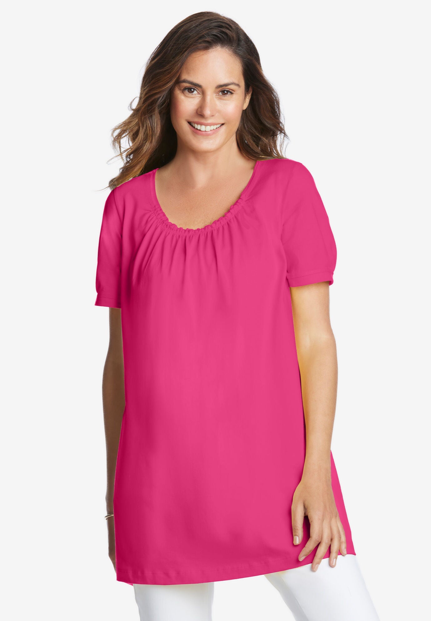 Perfect Short-Sleeve Shirred U-Neck Tunic | Active For All