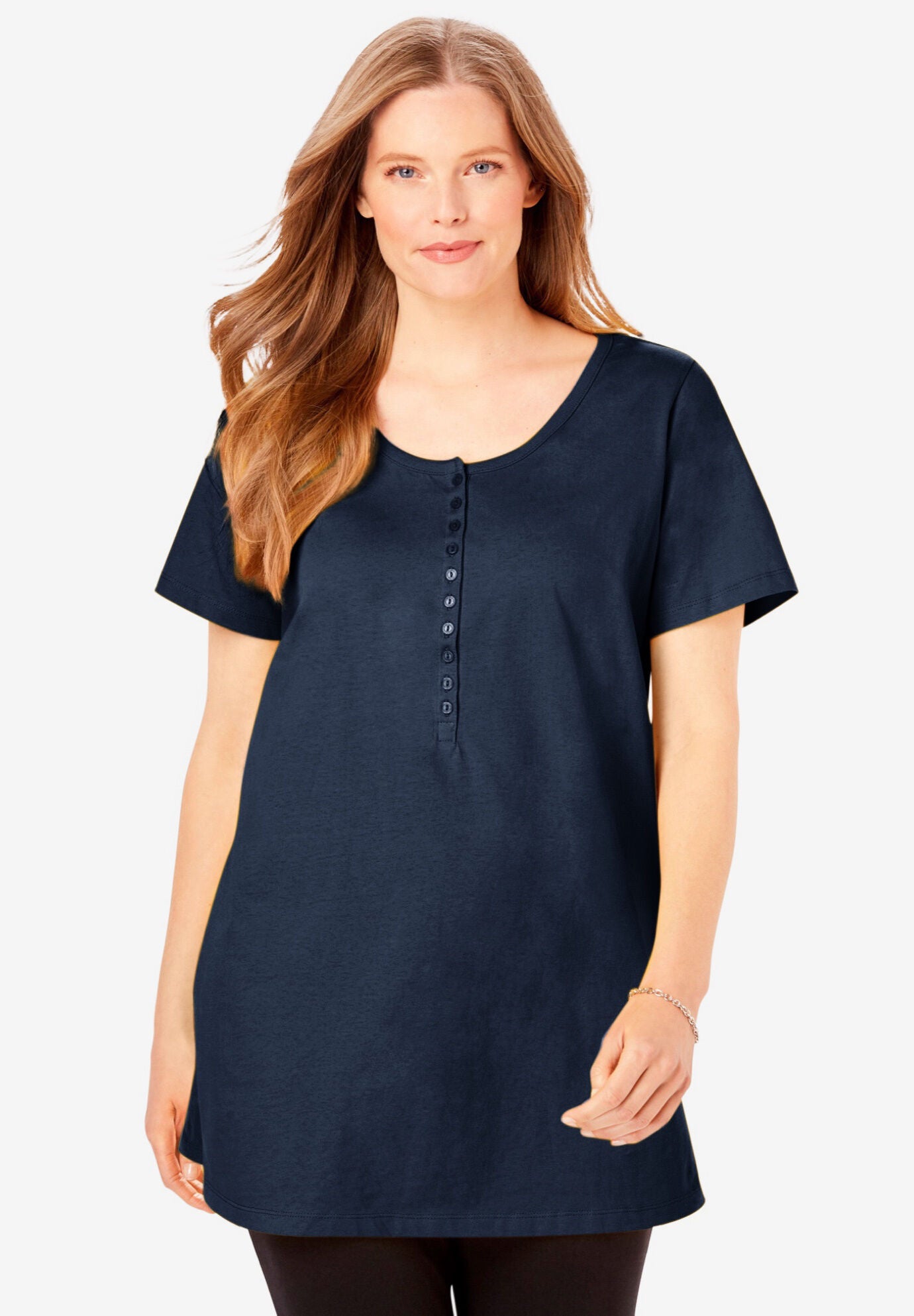 Perfect Short-Sleeve Scoop-Neck Henley Tunic | Active For All
